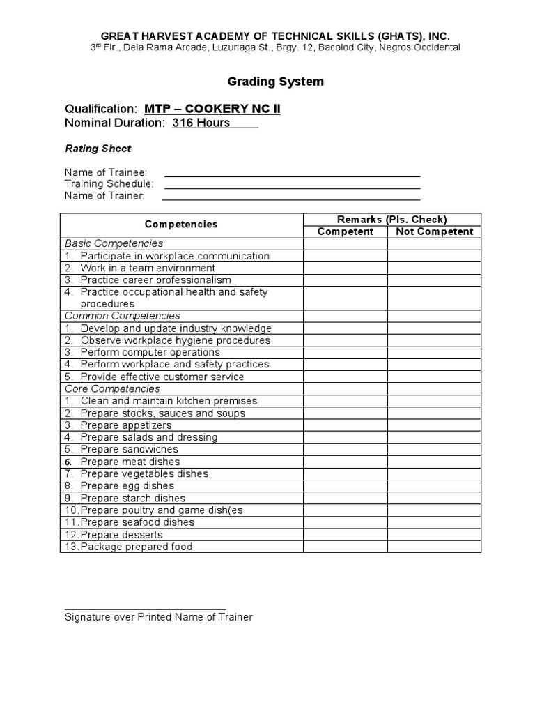 Cookery - Grading System | PDF | Food And Drink | Foods