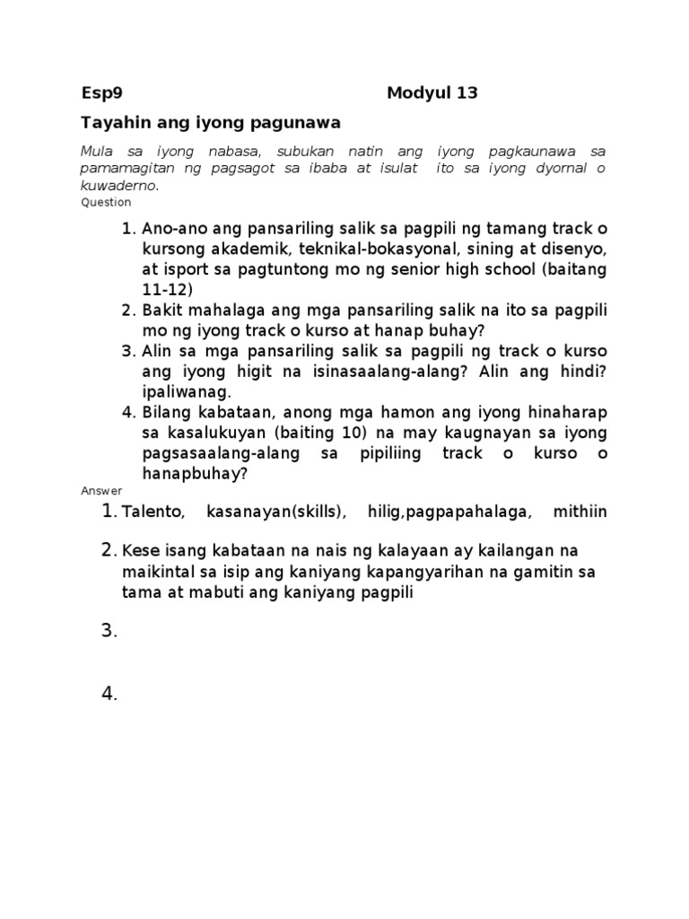 Esp9Modyul 13-16-Edit The Answer | PDF