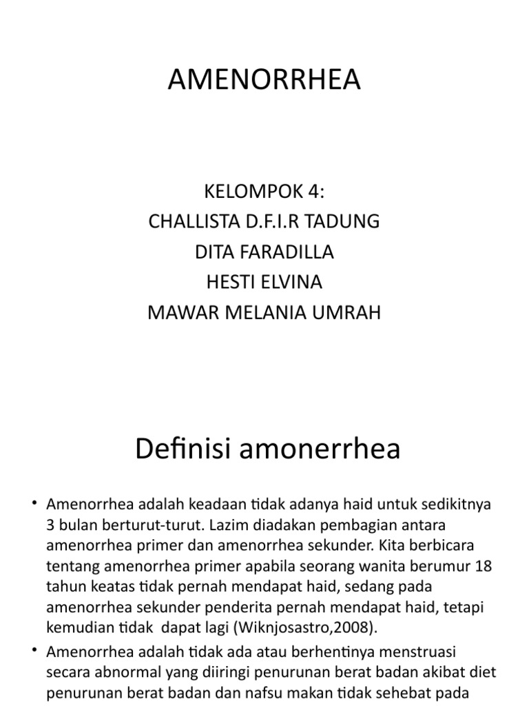 Definisi dan Klasifikasi Amenorrhea | PDF | Kesehatan Holistik