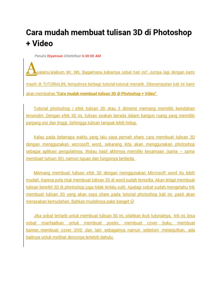 Cara Mudah Membuat Tulisan 3D Di Photoshop | PDF
