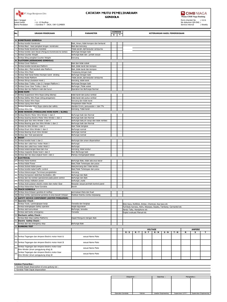 Master Checklist Gondola Weekly | PDF