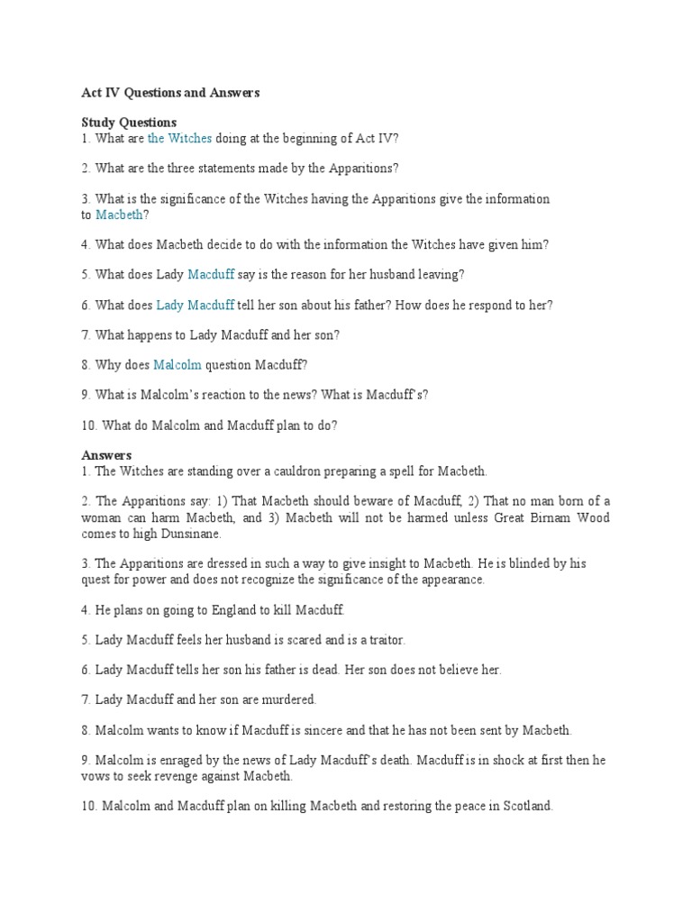 Macbeth Act IV Questions and Answers | PDF
