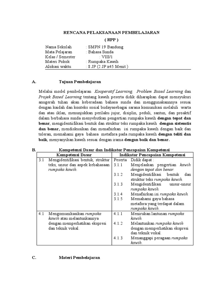 RPP Kawih Kelas Viii | PDF | Karier & Perkembangan