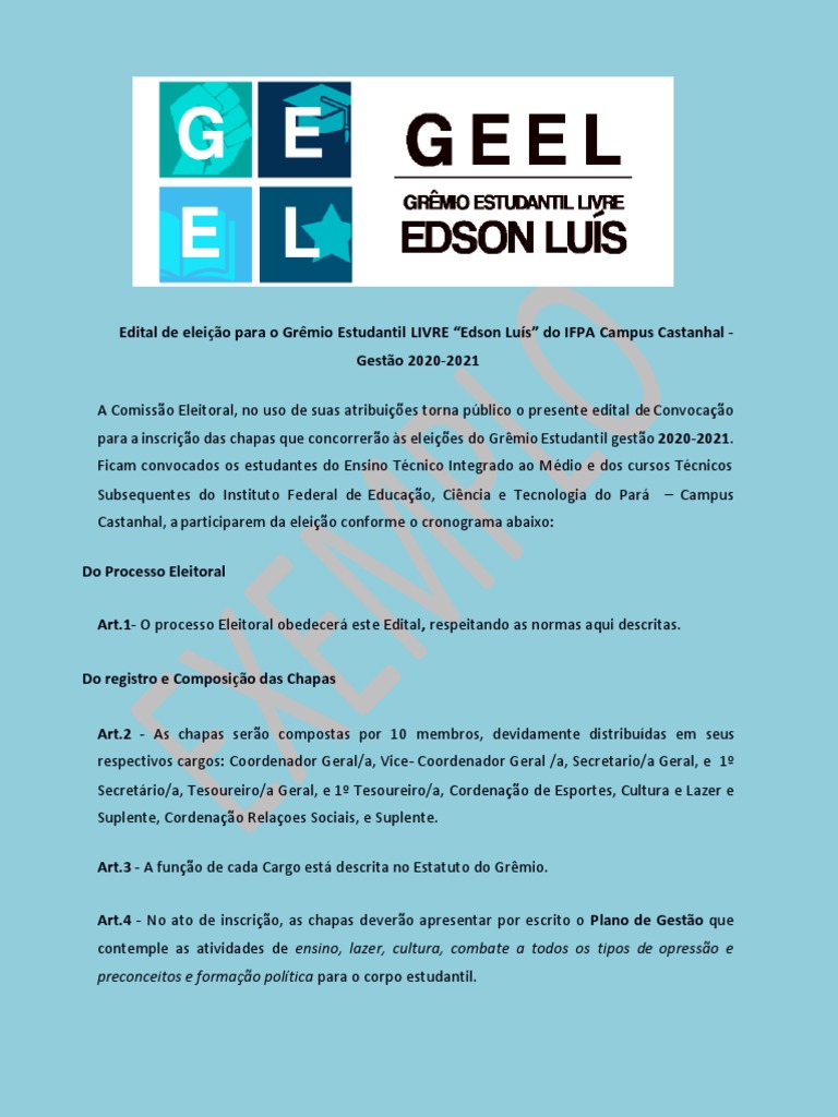 Edital Eleição Gremio Estudantil 2020 2021 Exemplo | Eleições | Votação