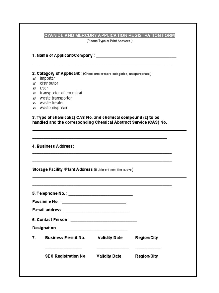 Chemical Control Order Registration Form | PDF | Business