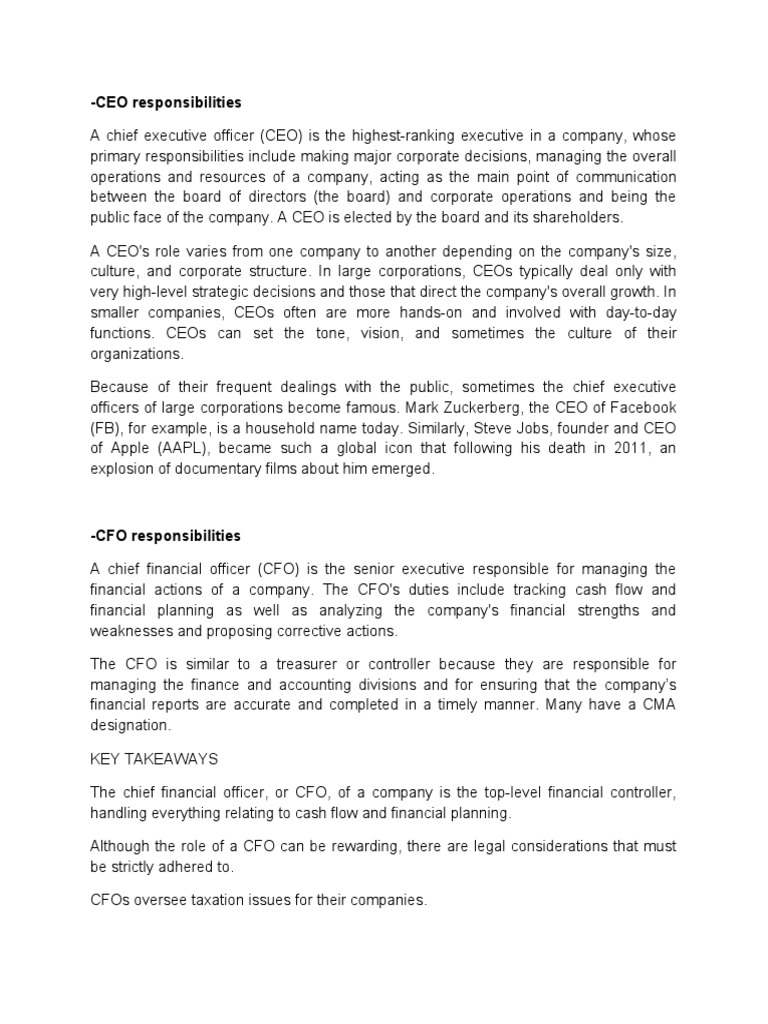 CEO Responsibilities | PDF | Debits And Credits | Board Of Directors