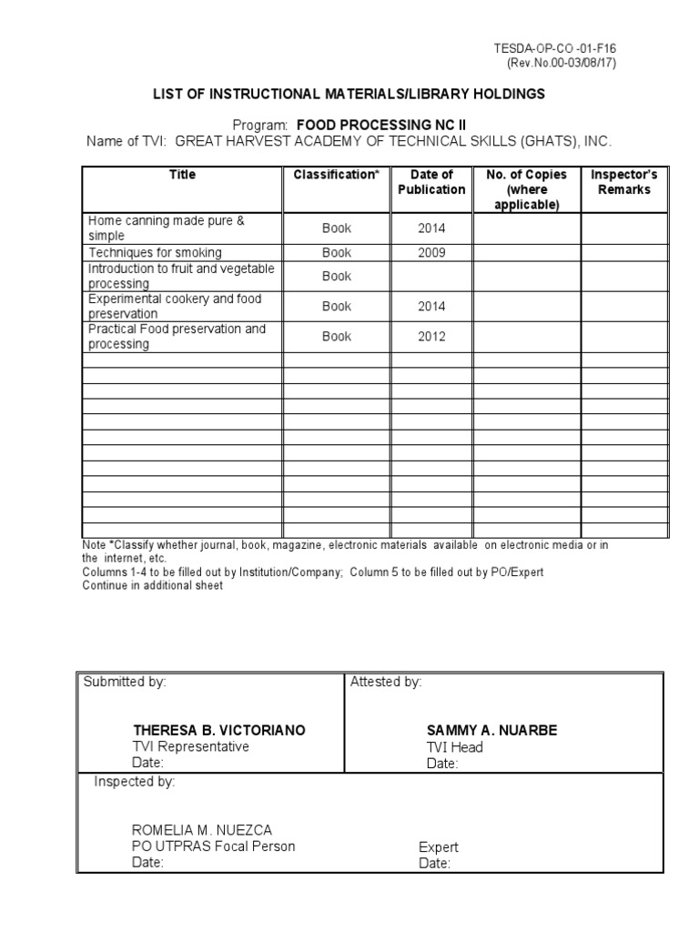 List Of Instructional Materials PDF