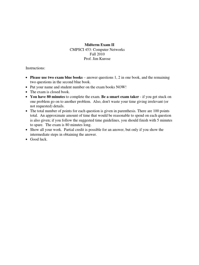 Midterm Exam II With Solutions PDF | PDF | Internet Protocols | Routing