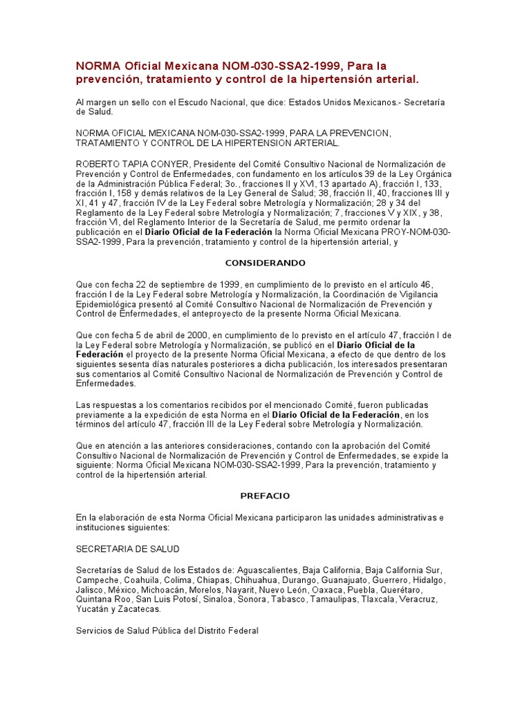 NORMA Oficial Mexicana NOM 30 - HIPERTENJSION | PDF | Diabetes ...