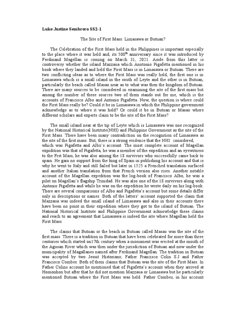 First Mass in the Philippines: Limasawa vs. Butuan | PDF | History ...