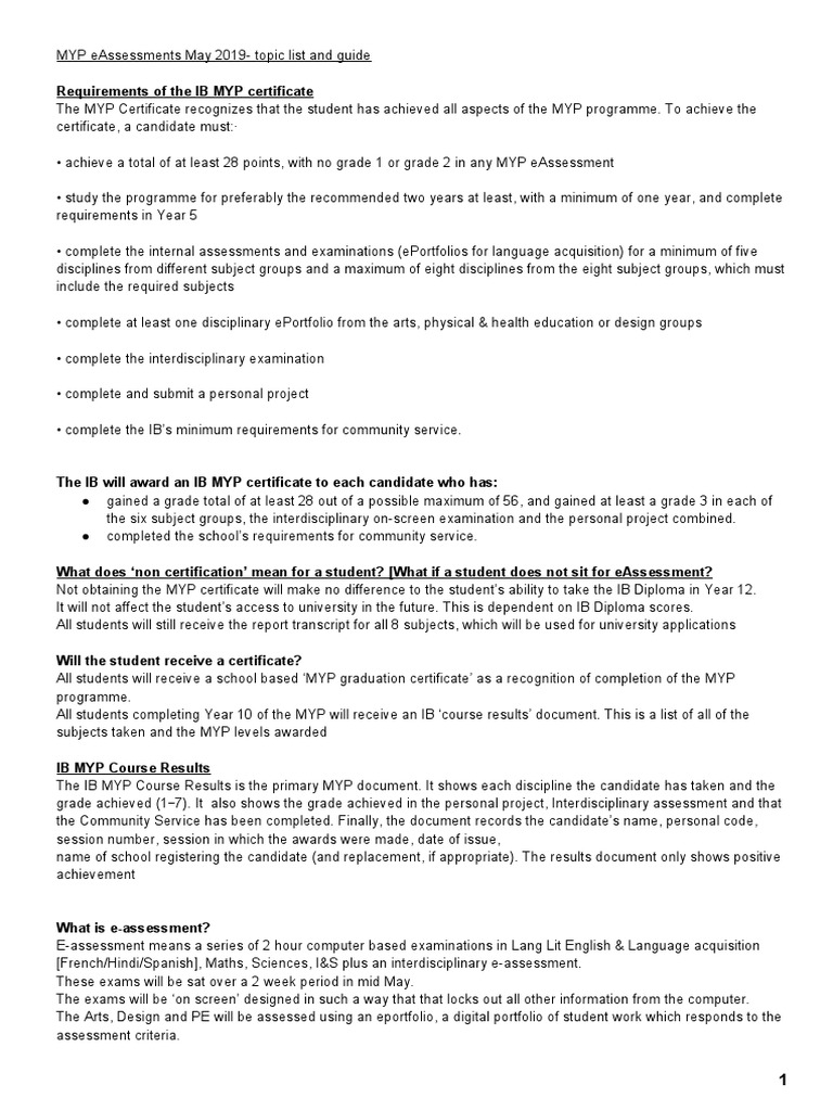 MYP Eassessments May 2019 - Topic List and Guide PDF | PDF ...