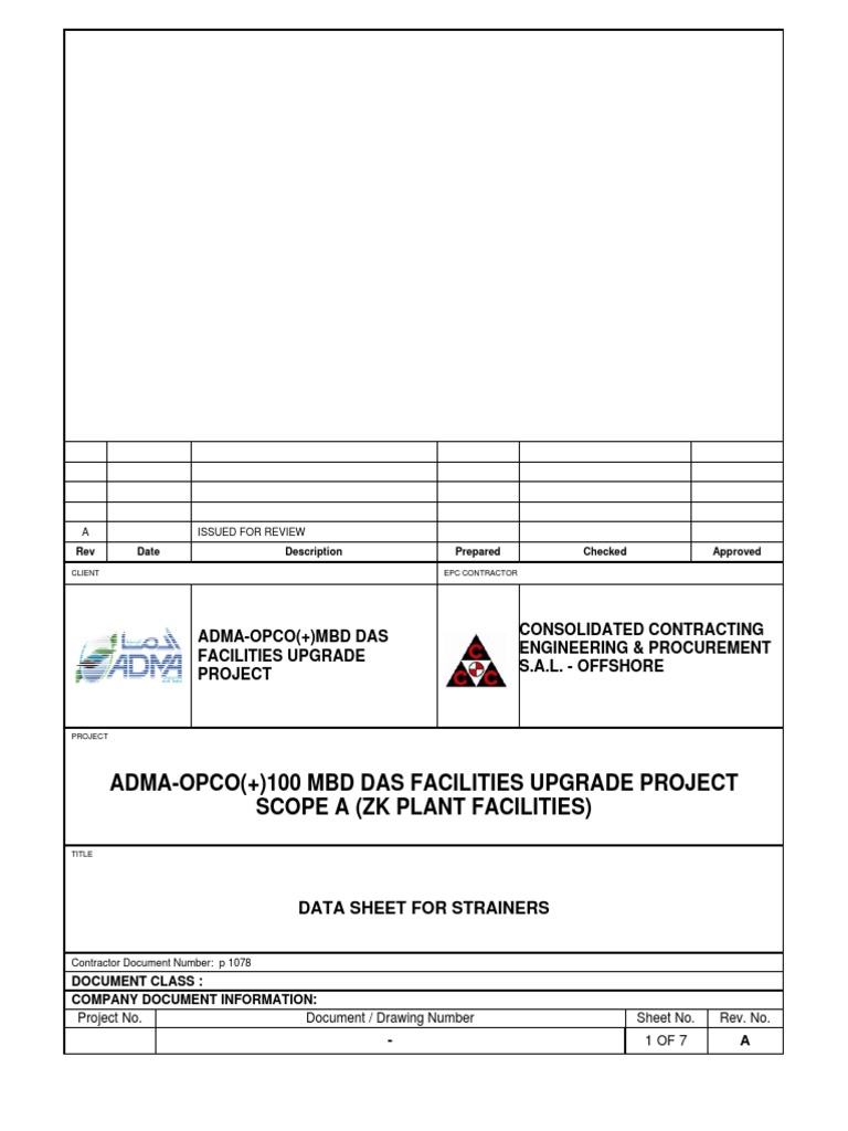 Data Sheet for Strainers Providing Technical Specifications and Design ...