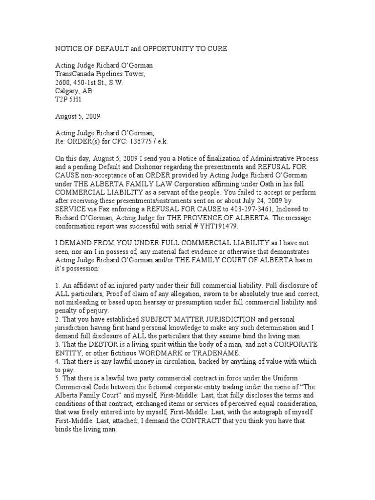 Notice of Default and Cure Opportunity | PDF | Notary Public | Common Law