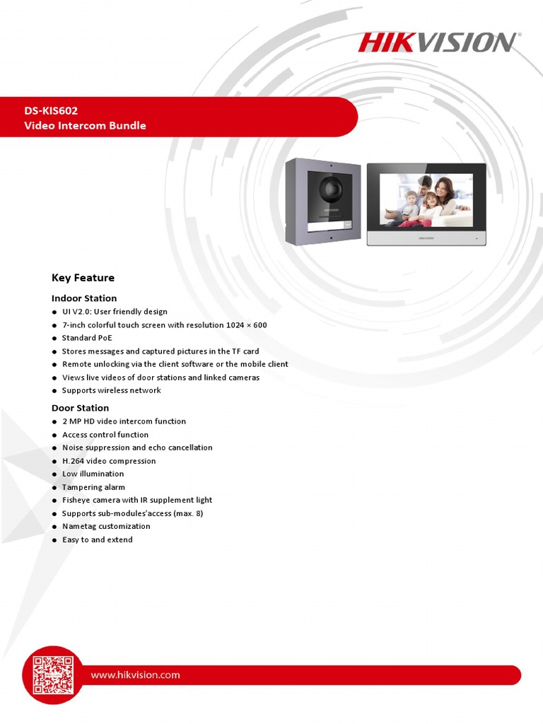 DS-KIS602 Video Intercom Bundle - Datasheet - V1.0 PDF | PDF | Computer Network | Display Resolution