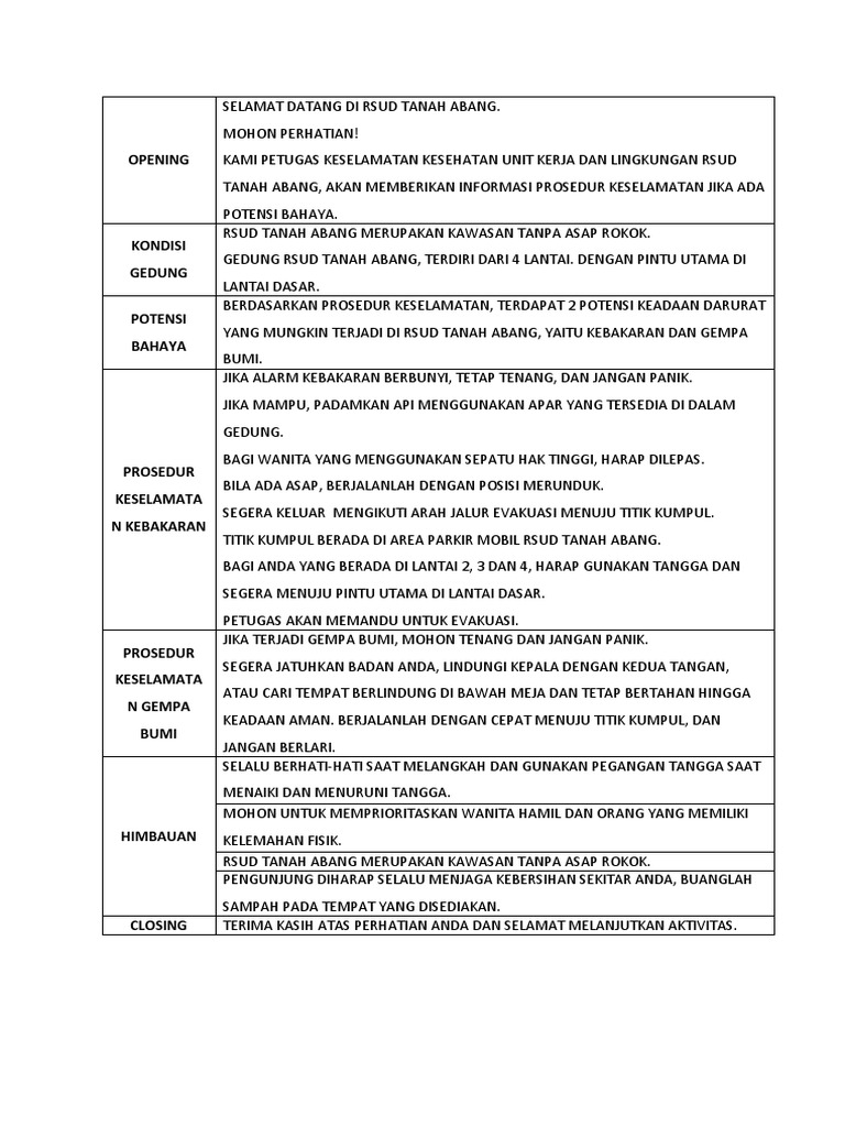 Safety Induction Rsud Tanah Abang | PDF