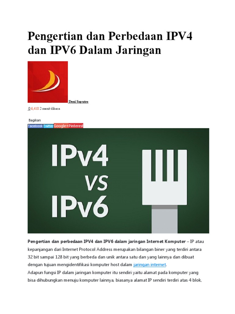 Pengertian Dan Perbedaan IPV4 Dan IPV6 Dalam Jaringan | PDF