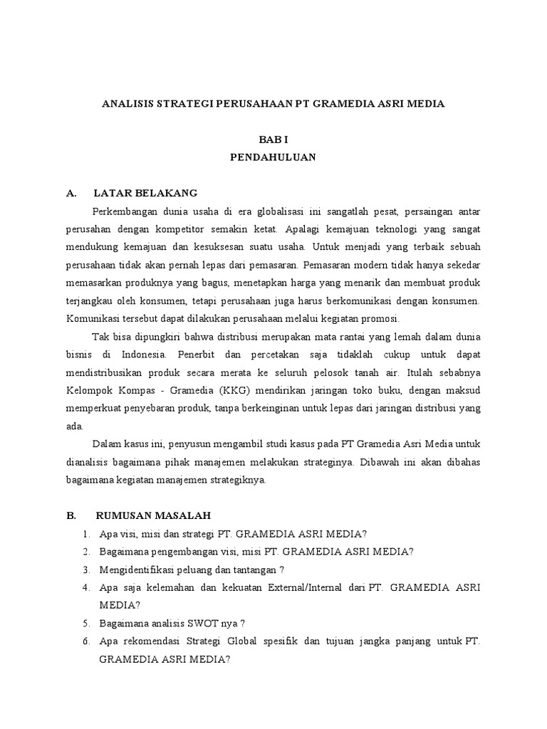 Analisis Strategi Perusahaan PT Gramedia Asri Media | PDF