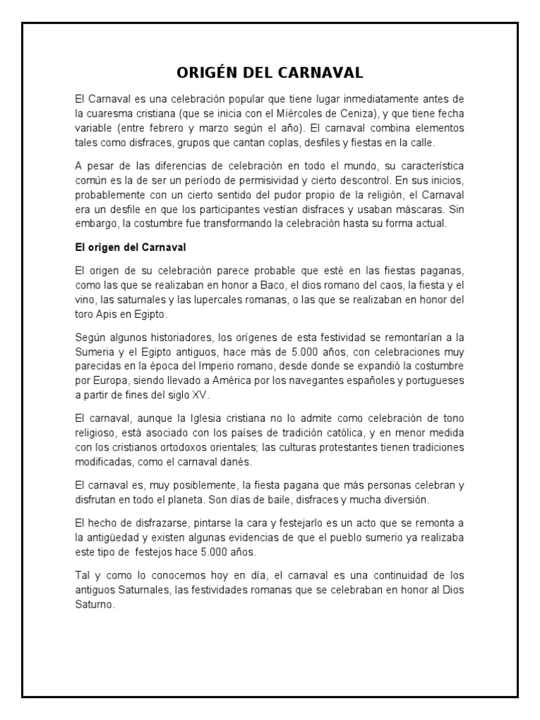 Origen y Evolución del Carnaval | PDF | Carnaval | Prestado