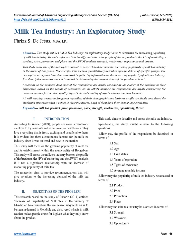 Milk Tea Industry: An Exploratory Study | PDF | Swot Analysis | Retail
