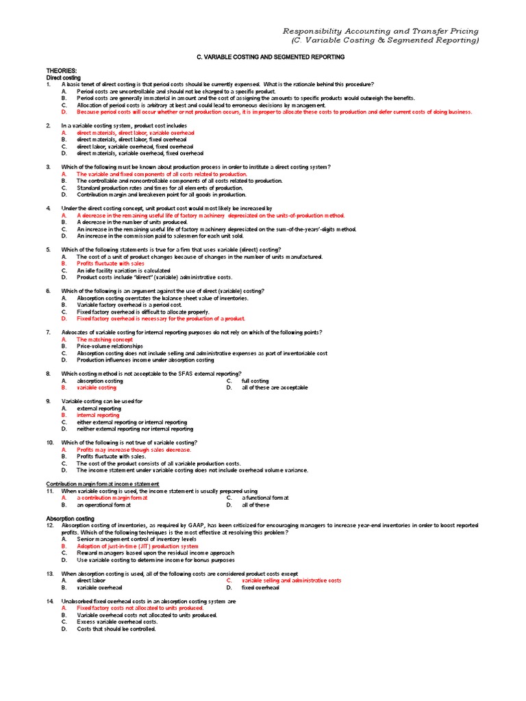 Variable Costing Segment Reporting | PDF | Net Income | Inventory