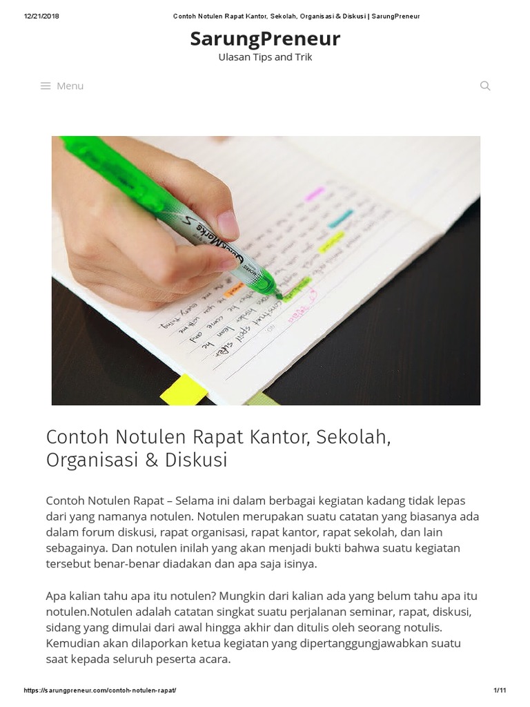 Contoh Notulen Rapat Kantor, Sekolah, Organisasi & Diskusi ...