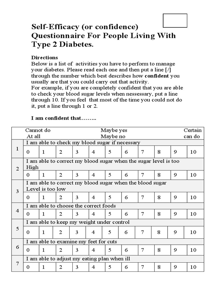 Type 2 Diabetes Self-Efficacy Questionnaire | PDF | Behavioural ...