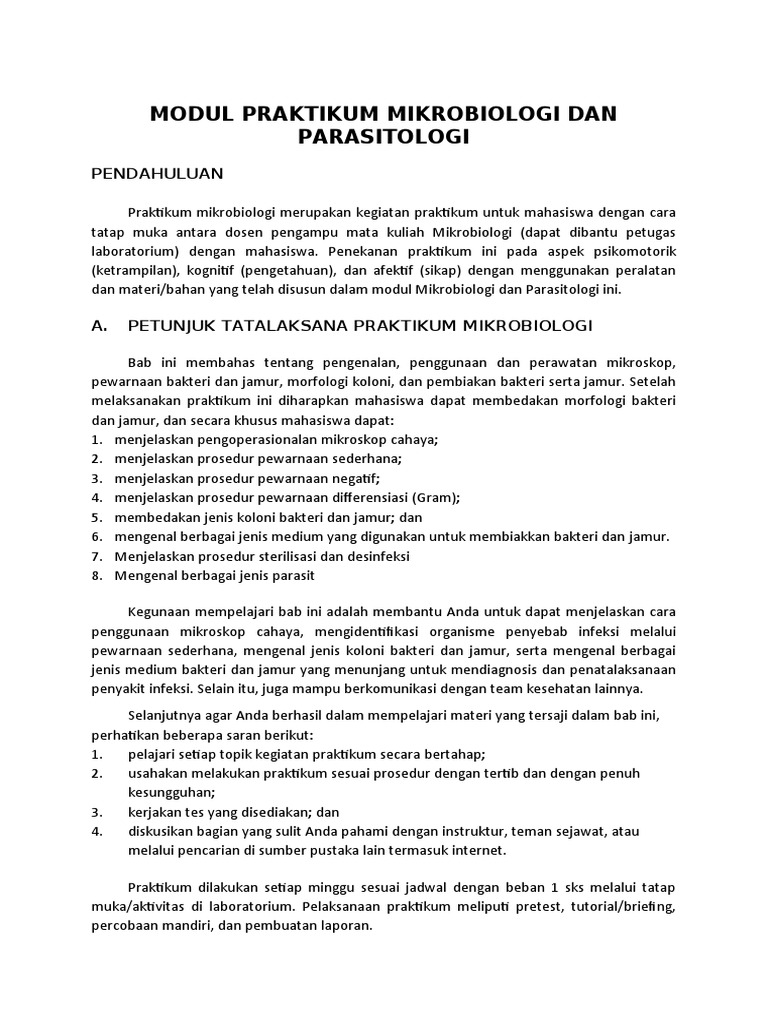 Modul Praktikum Mikrobiologi Dan Parasitologi | PDF