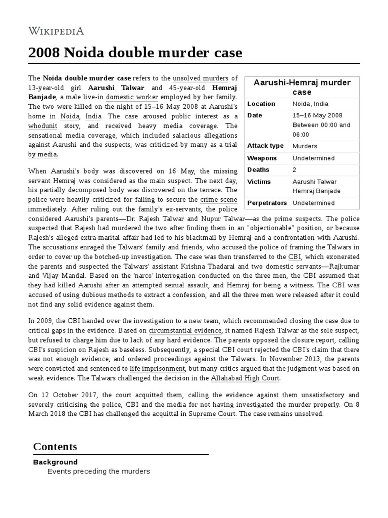 2008 Noida Double Murder Case PDF | PDF | Violence | Crime Thriller