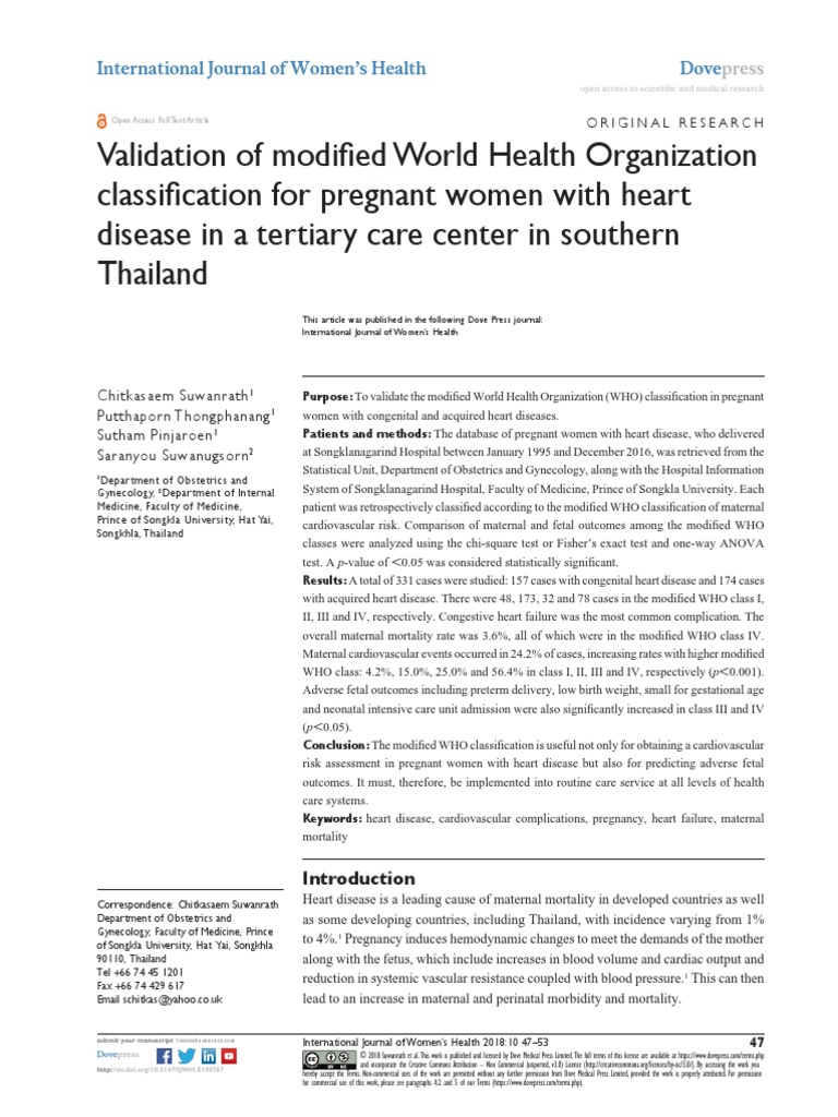 Validation of Modified WHO Classification For Pregnant Women With Heart ...