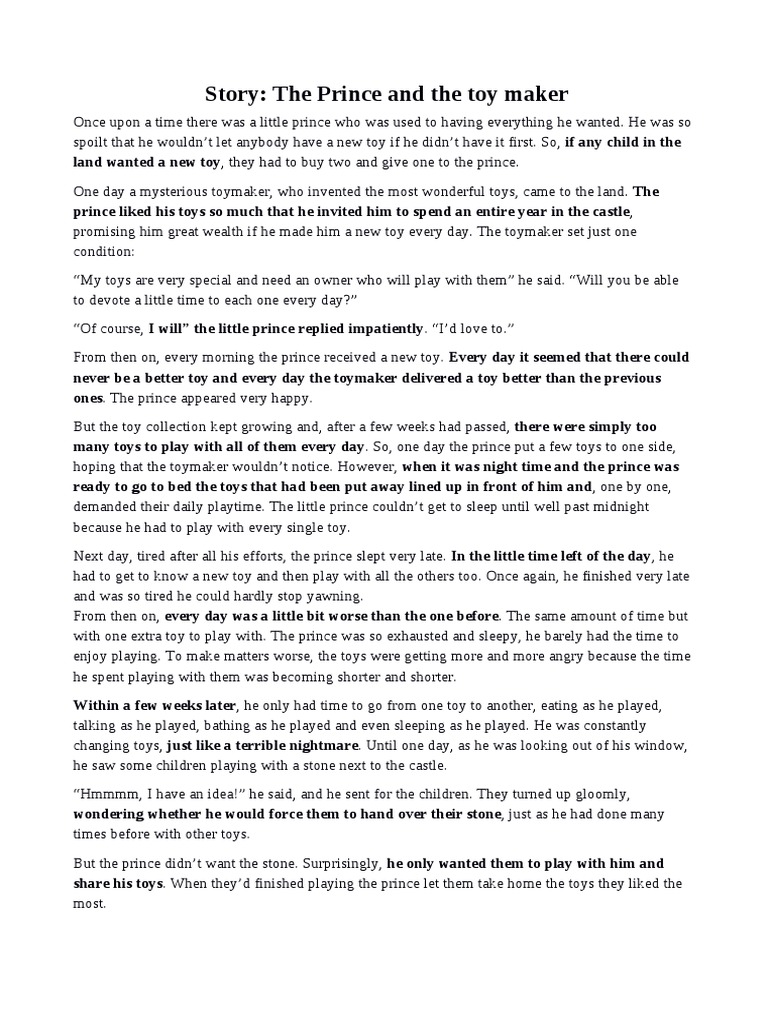 The Prince and The Toy Maker (Story To Print) | PDF | Toys