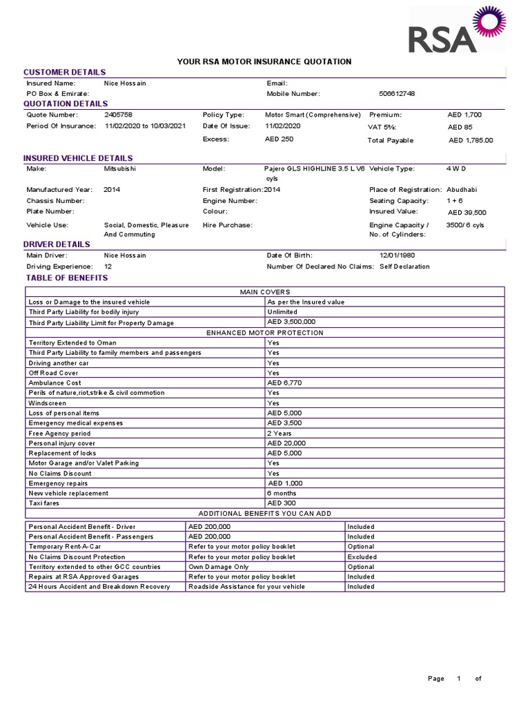 Rsa PDF | PDF | Vehicle Insurance | Insurance