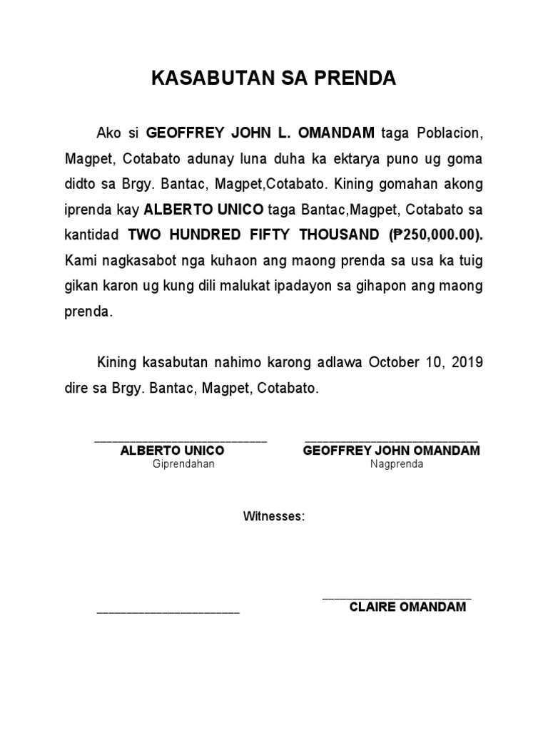 Kasabutan Sa Prenda | PDF