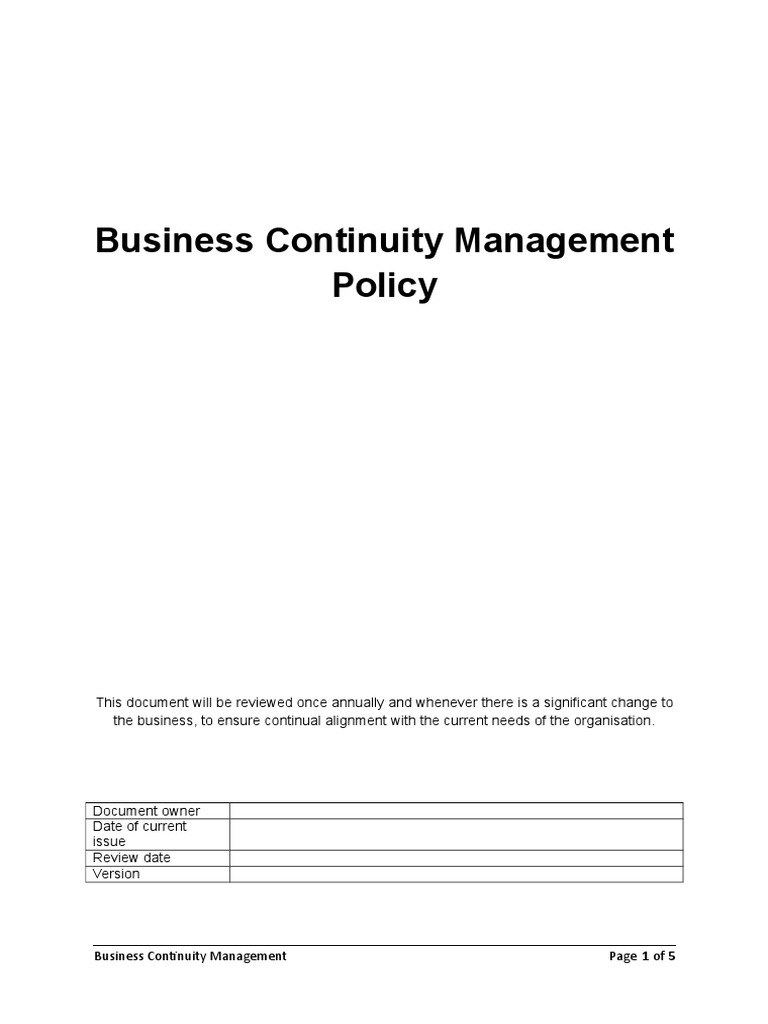 Business Continuity Policy | PDF | Incident Management | Disaster Recovery