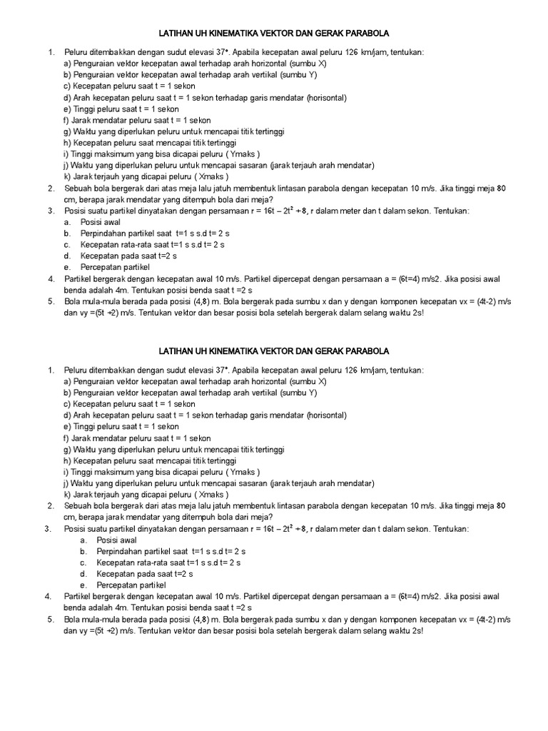 Latihan Uh Kinematika Vektor Dan Gerak Parabola | PDF | Metode & Bahan Ajar