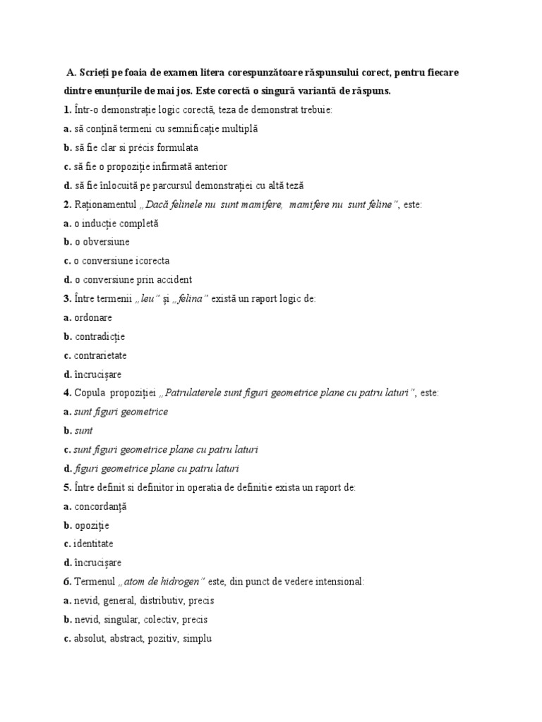 Subiecte Logica Si Argumentare Bacalaureat | PDF