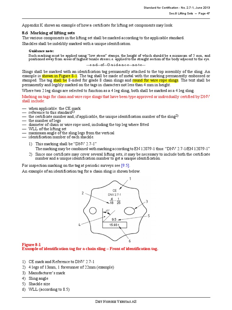 Lifting Set Marking Standards DNV 2.7-1 | PDF | Rope | Manufactured Goods
