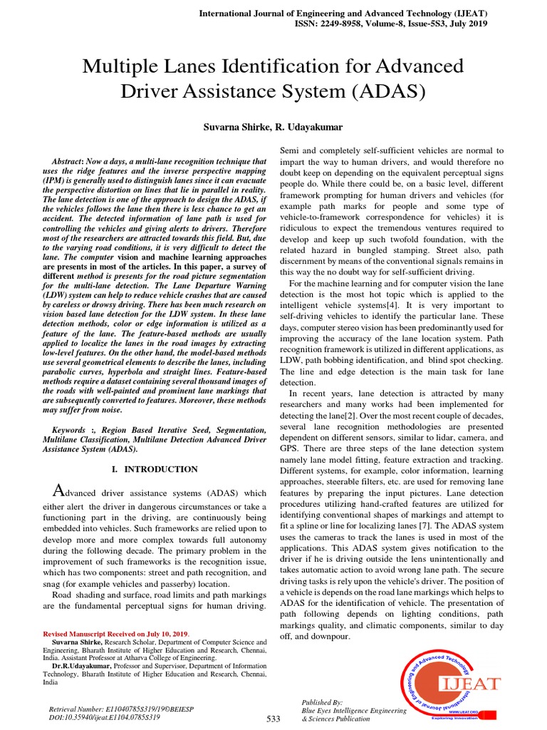 Multiple Lanes Identification For Advanced Driver Assistance System ...