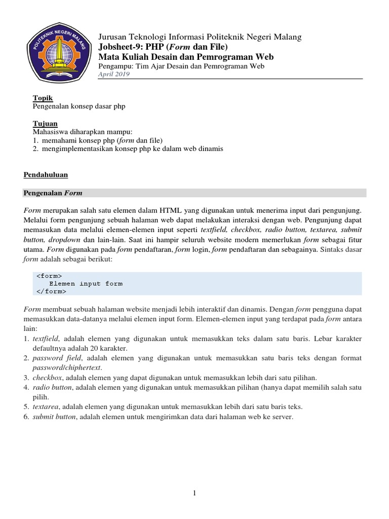 PHP (Form Dan File) - Jobsheet PDF | PDF
