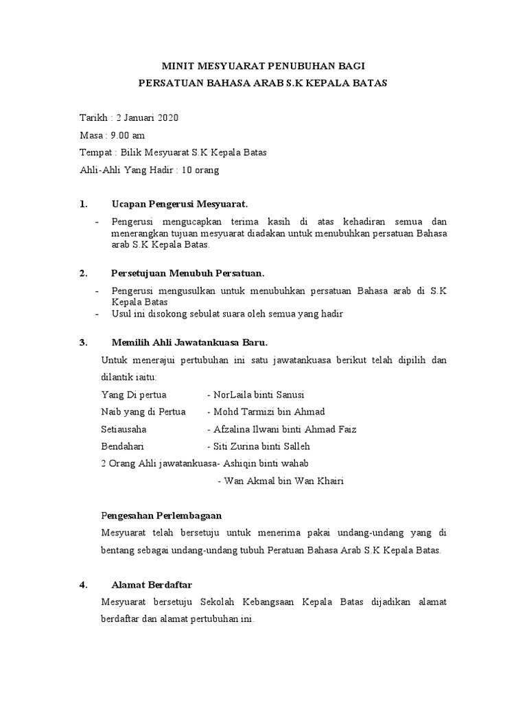 Format Minit Mesyuarat | PDF
