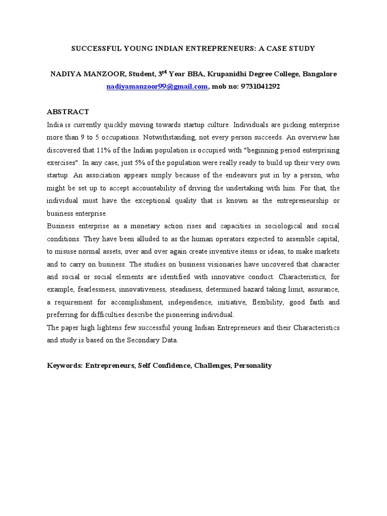 Full Paper SUCCESSFUL YOUNG INDIAN ENTREPRENEURS A CASE STUDY | PDF ...
