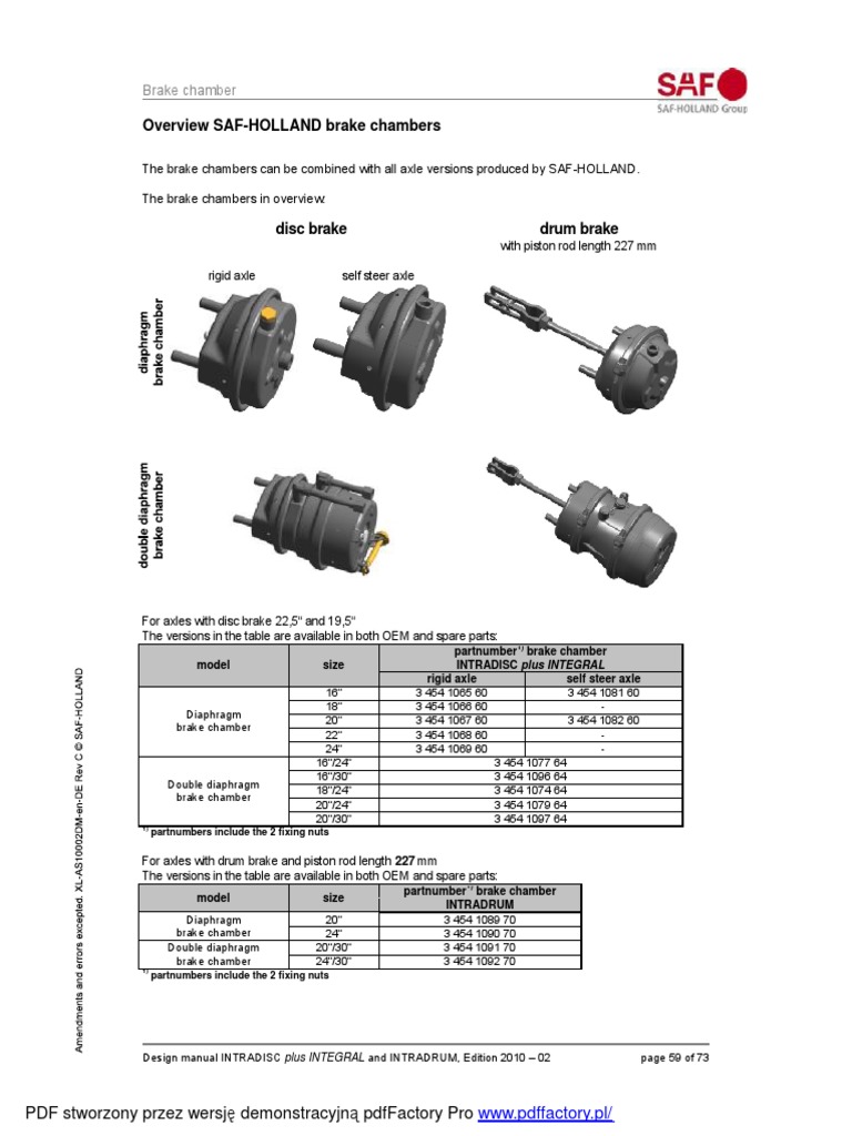 SAF-HOLLAND brake chambers overview | PDF | Brake | Vehicle Technology
