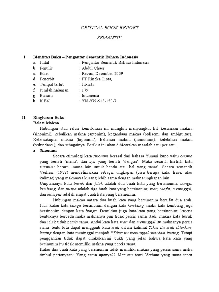 Critical Book Report Semantik | PDF