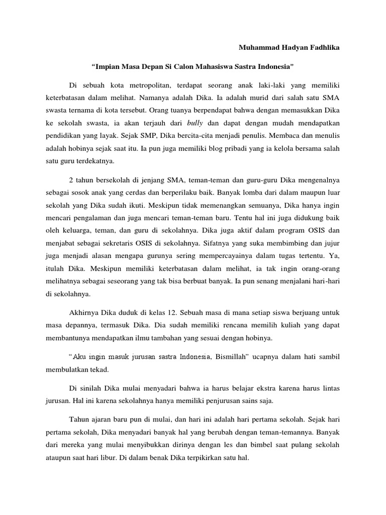 (CERPEN) Impian Masa Depan Si Calon Mahasiswa Sastra Indonesia | PDF ...