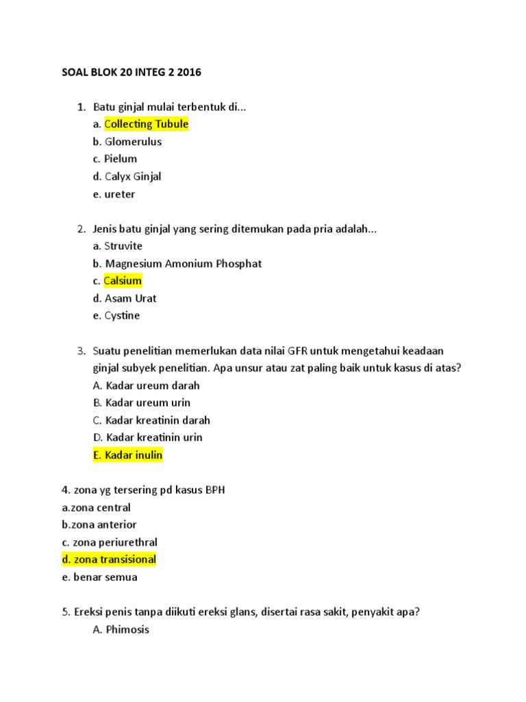 Soal Integ 2 Blok 20 Uro 2016 | PDF | Kesehatan Holistik | Sains & Matematika