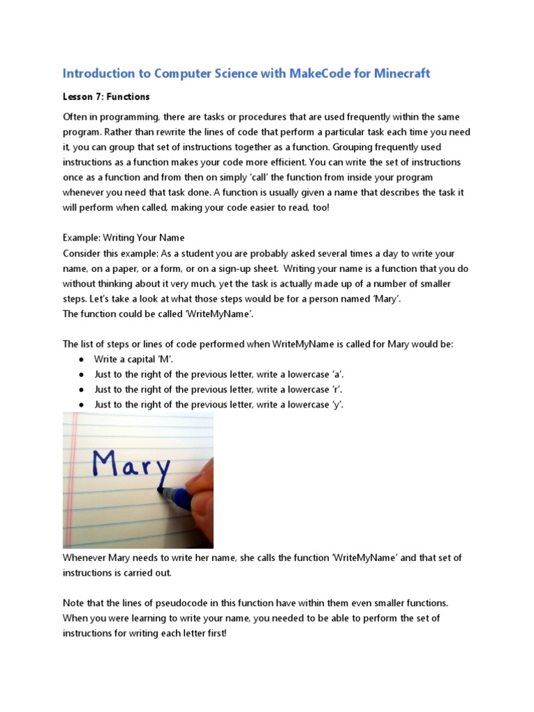 Intro To CS With MakeCode For Minecraft Lesson 7 Functions 1 PDF | PDF | Boolean Data Type ...