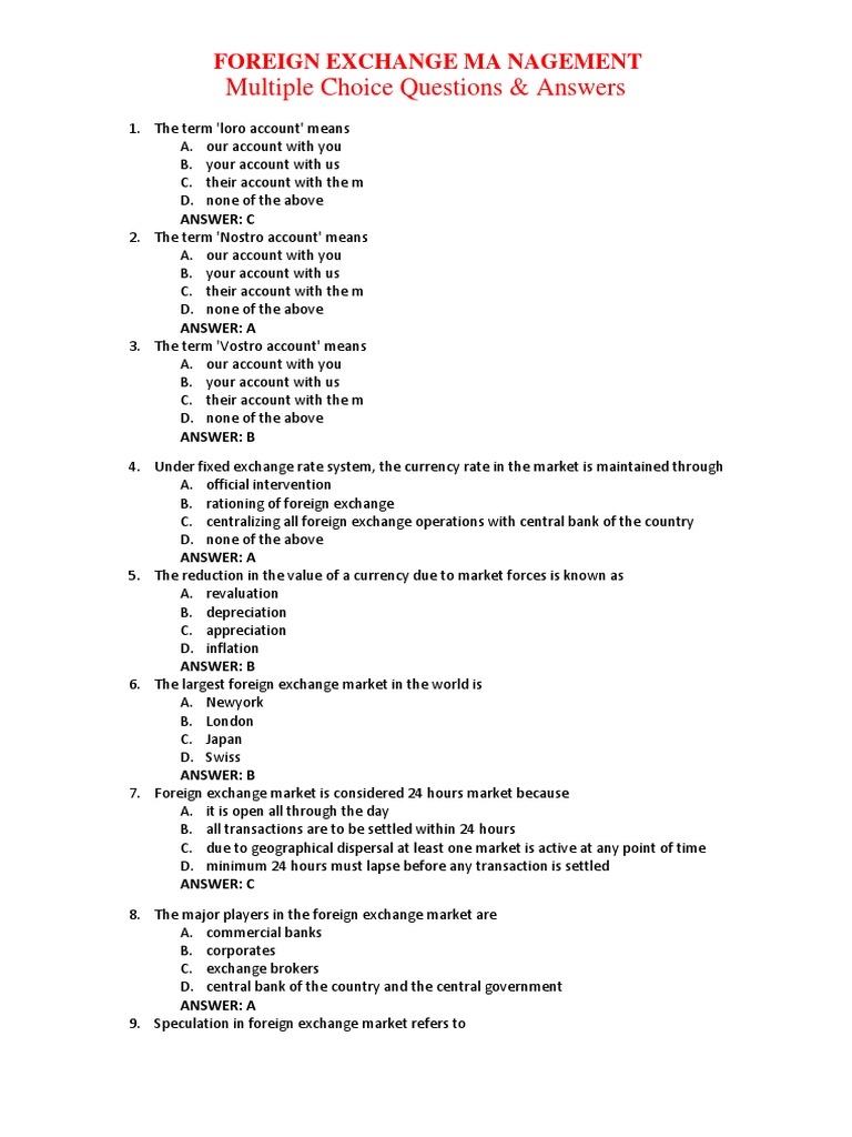Foreign Exchange Management Quiz | PDF | Foreign Exchange Market ...