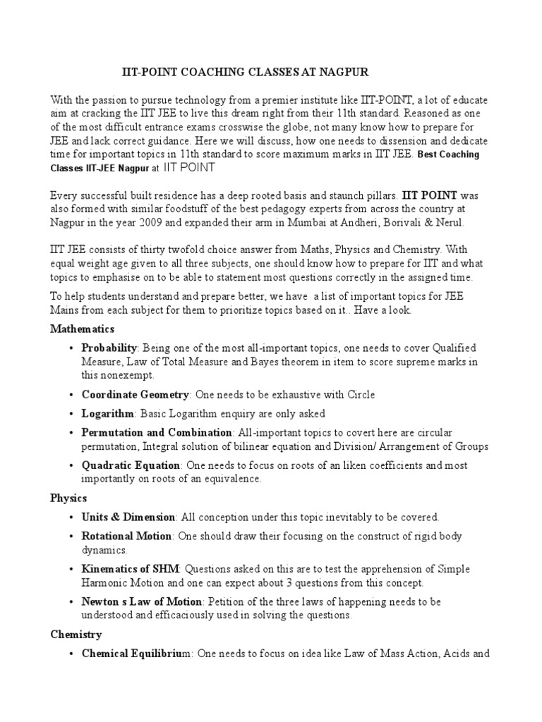 Iit-Point Coaching Classes at Nagpur | Download Free PDF | Chemistry ...