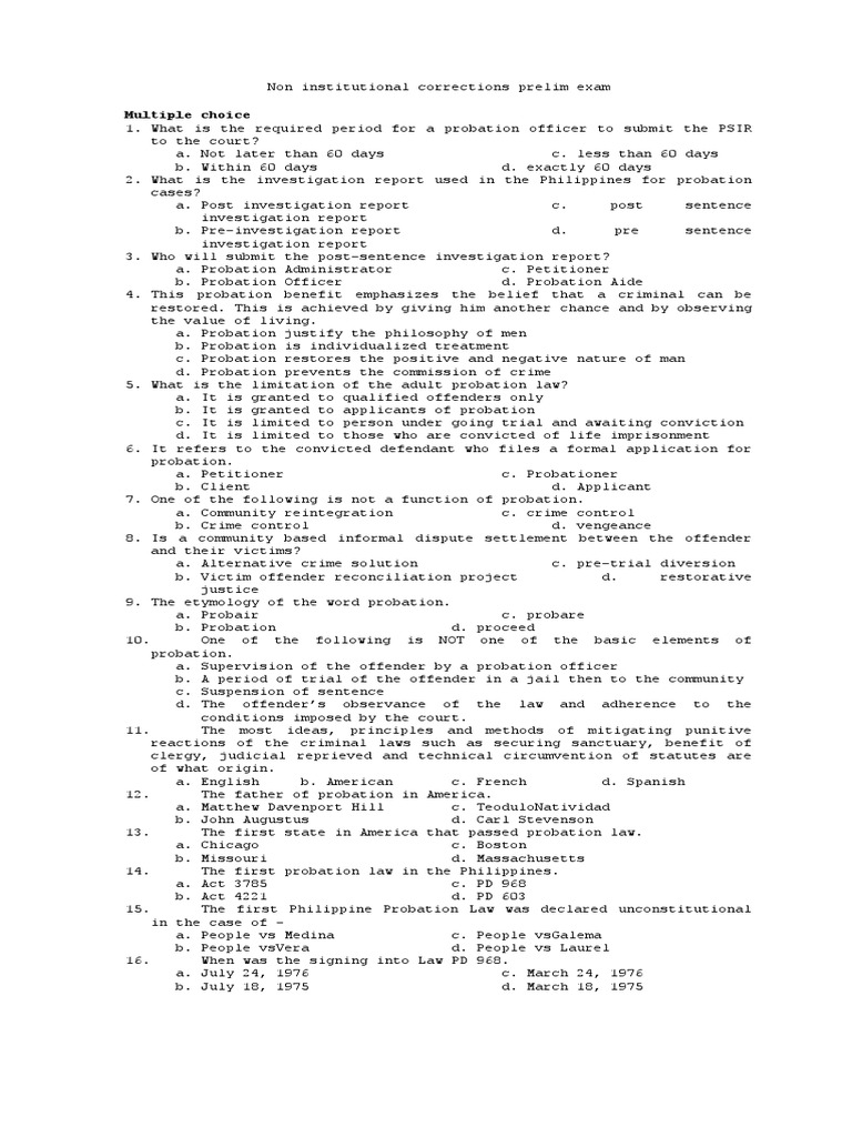 PRELIMS NON INSTi | PDF | Probation | Probation Officer