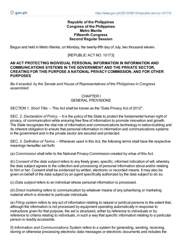 RA 10173 - Data Privacy Act of 2012 PDF | PDF | Regulatory Compliance ...