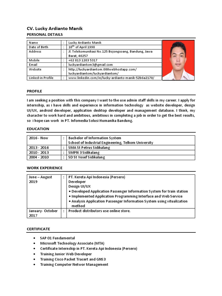 CV - Lucky Ardianto Manik PDF | PDF | Application Programming Interface | Application Software